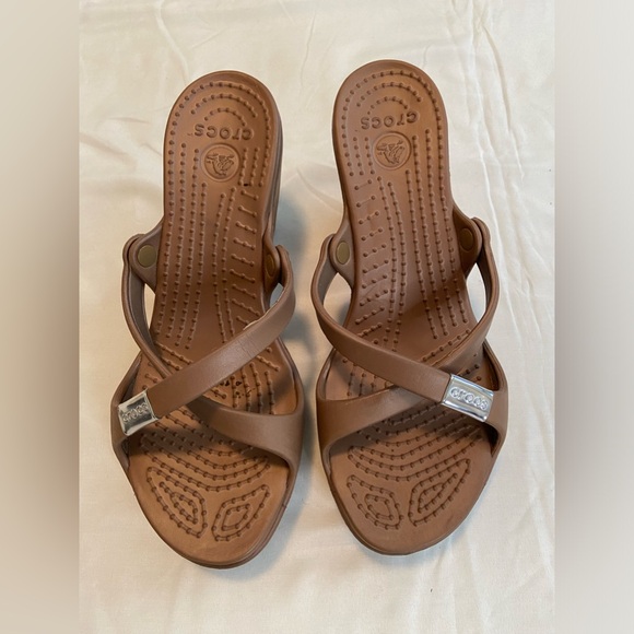 CROCS | Shoes | Crocs Brown Platform Slides Heel Sz 8w | Poshmark